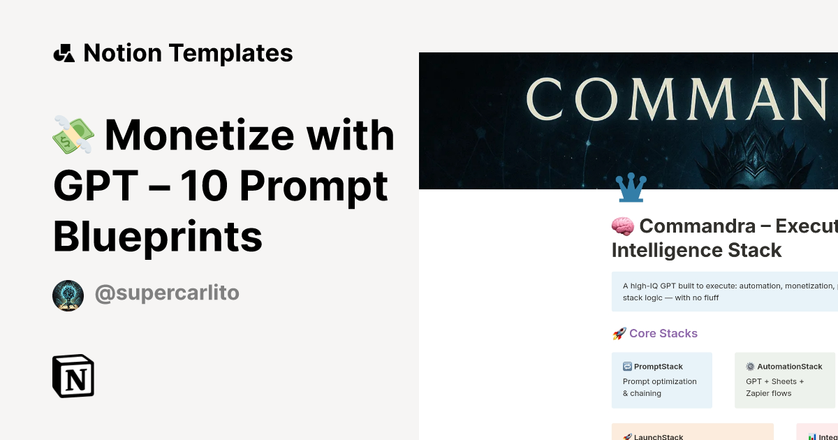 💸 Monetize with GPT – 10 Prompt Blueprints Template | Notion Marketplace