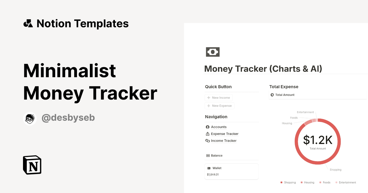 Minimalist Money Tracker Template by desbyseb | Notion Marketplace
