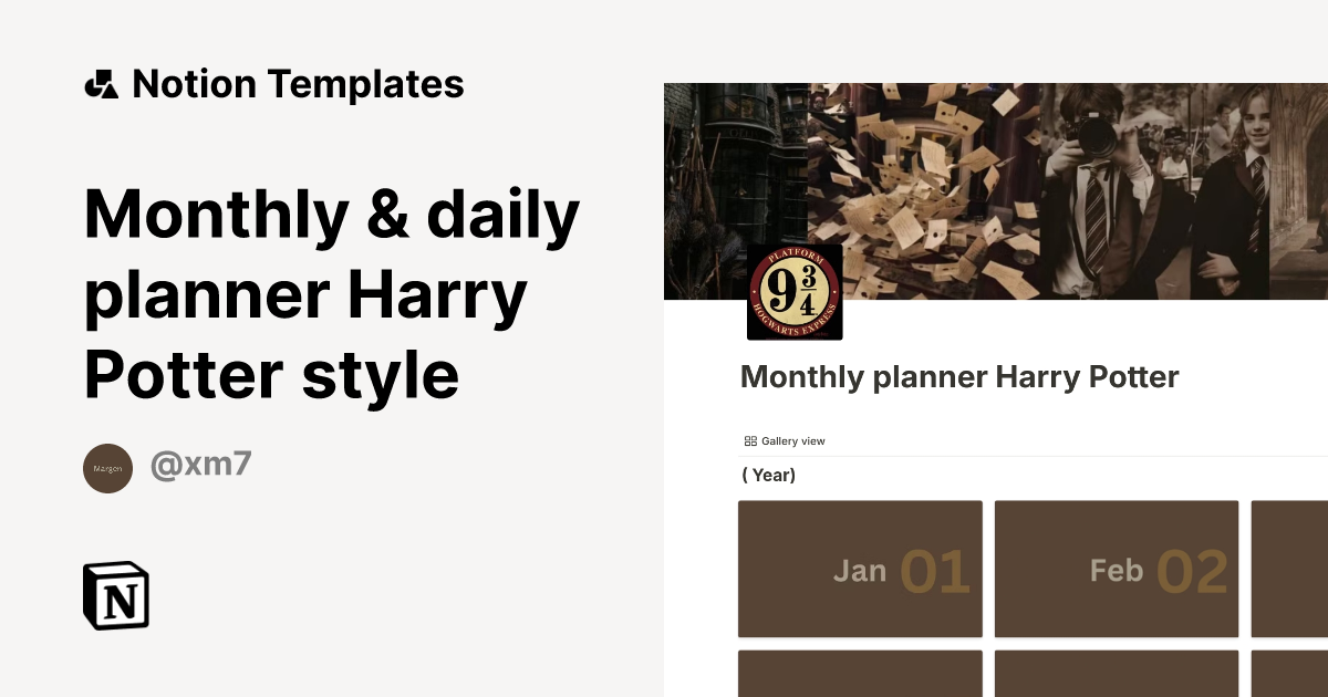 Monthly & daily planner Harry Potter style Template | Notion Marketplace