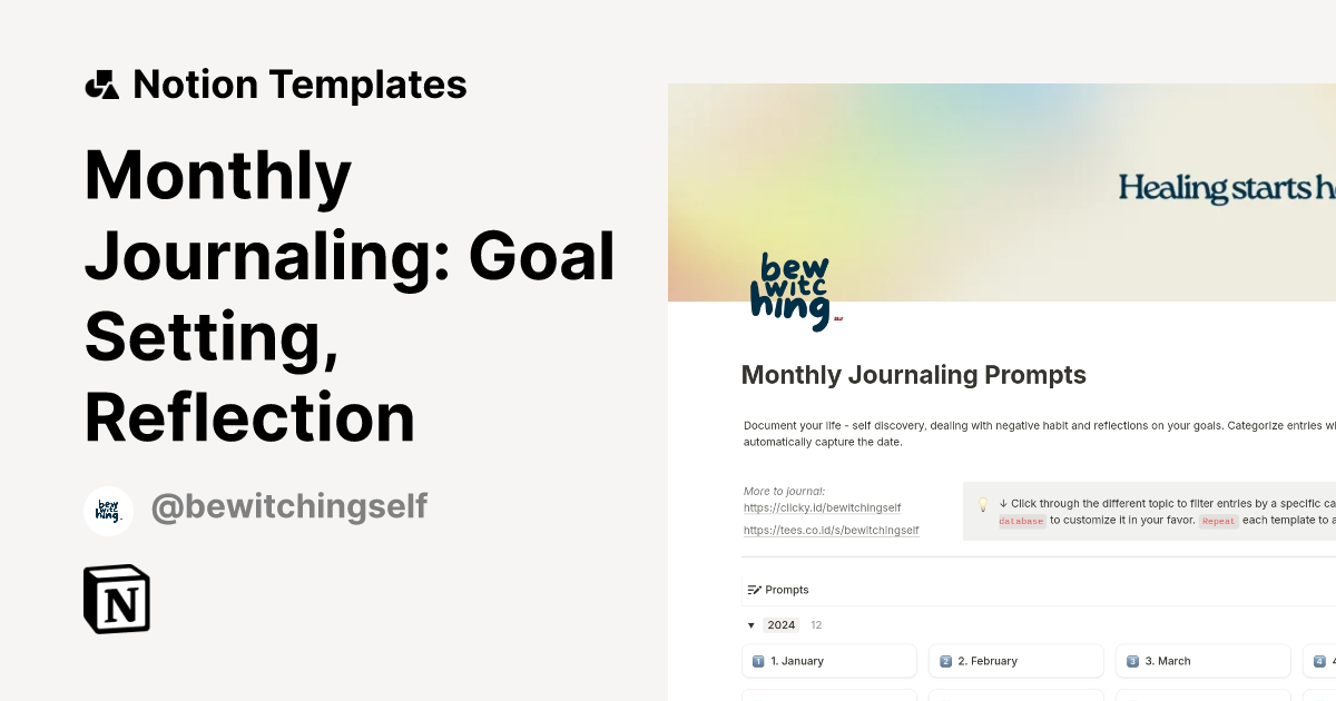 Monthly Journaling: Goal Setting, Reflection Template | Notion Marketplace