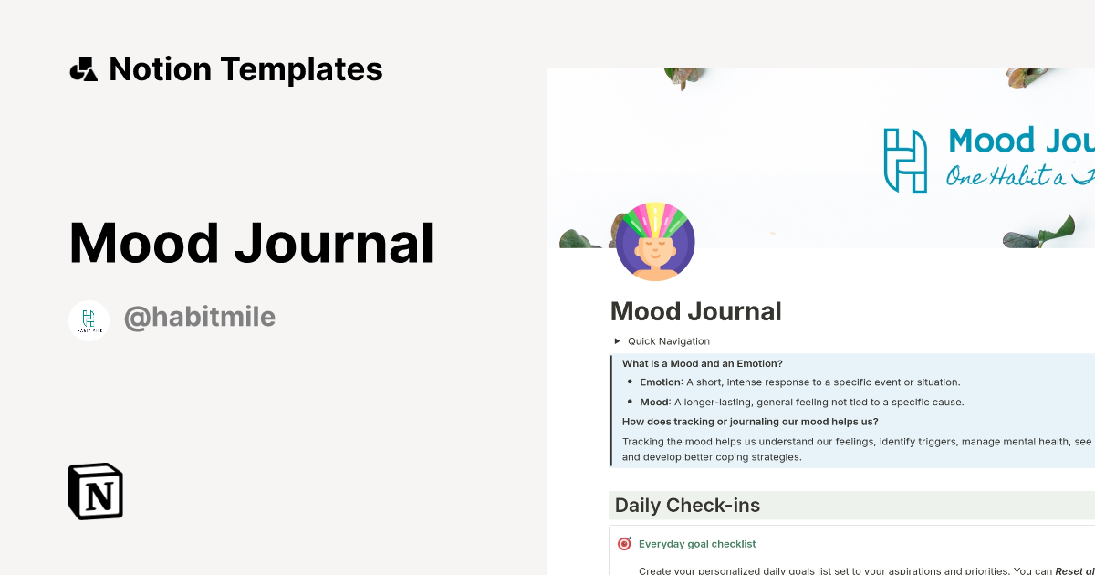Mood Journal Template by Habit Mile | Notion Marketplace