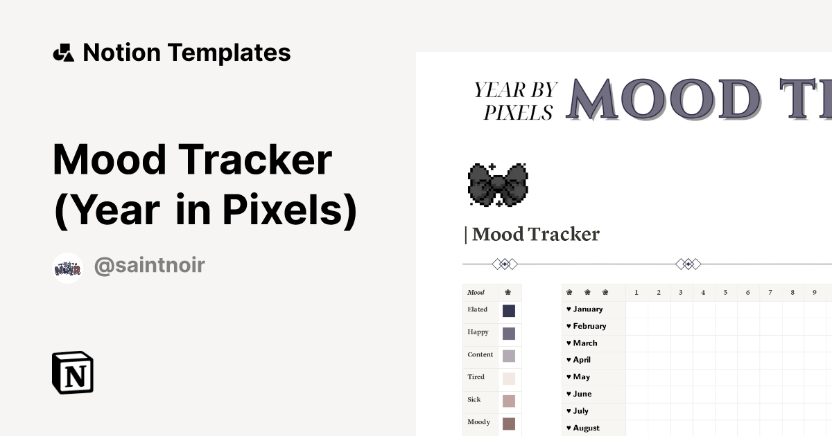 Mood Tracker (Year in Pixels) Template by St.Noir | Notion Marketplace