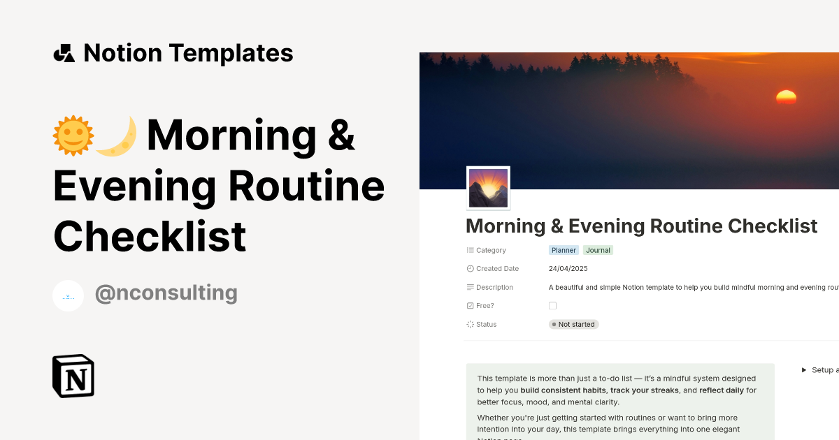 🌞🌙 Morning & Evening Routine Checklist Template by NConsulting | Notion ...