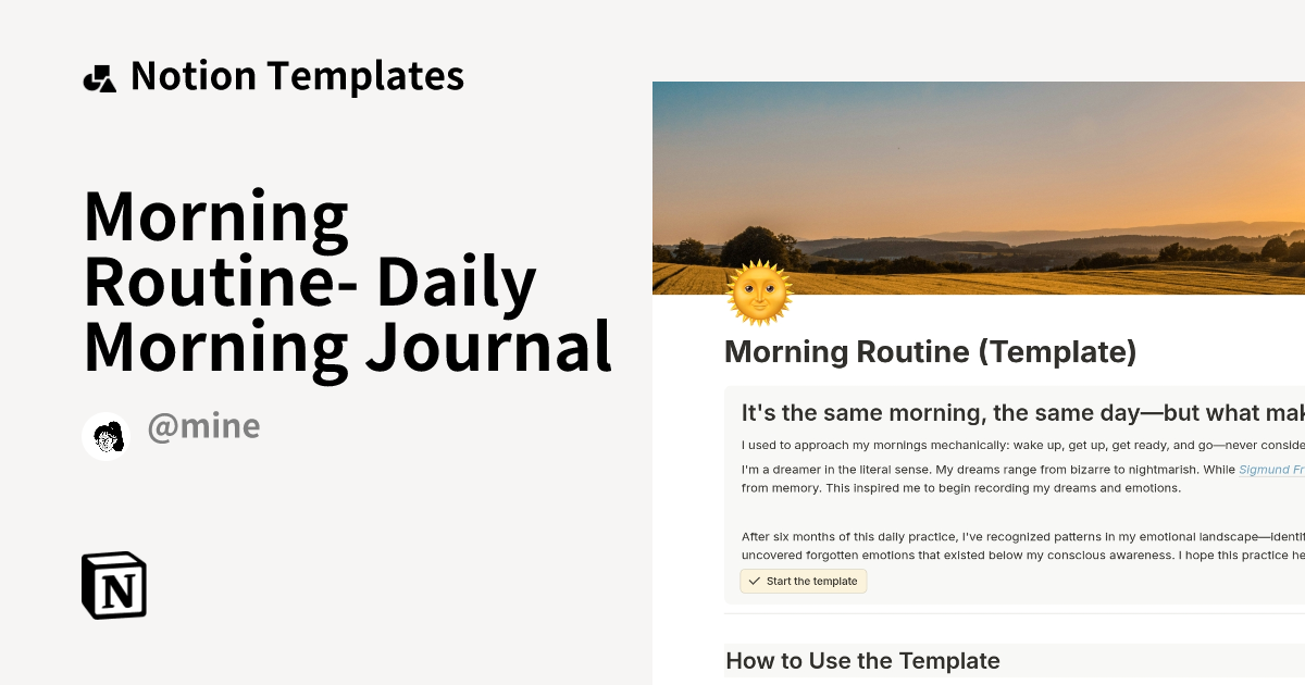 Morning Routine- Daily Morning Journal Template | Notion Marketplace