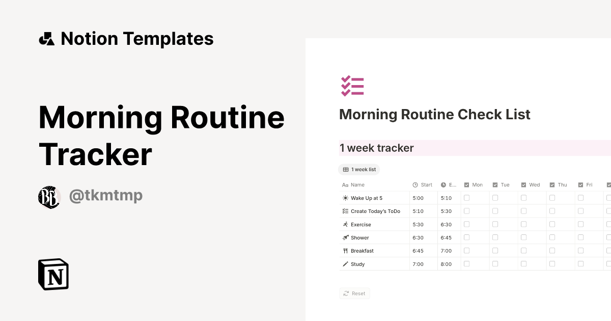 Morning Routine Tracker Template by Big Bear | Notion Marketplace