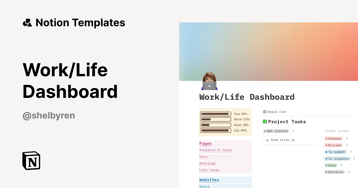 Work/Life Dashboard Template | Notion Marketplace