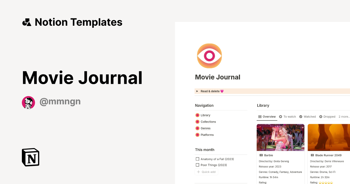 Movie Journal Template | Notion Marketplace