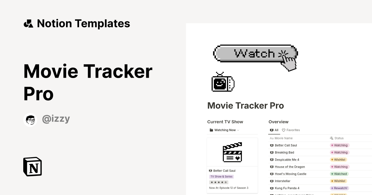Movie Tracker Pro Template | Notion Marketplace