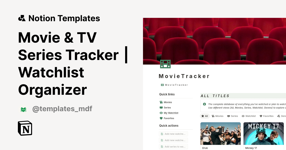 Movie & TV Series Tracker | Watchlist Organizer Template | Notion ...