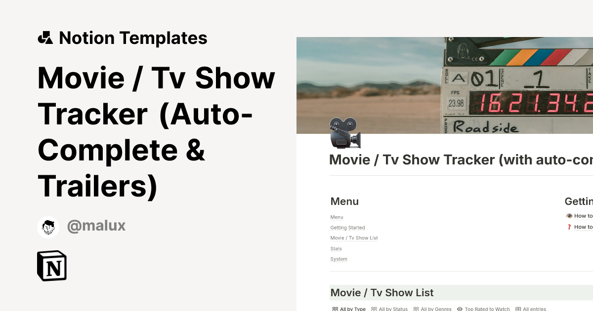 Movie / Tv Show Tracker (Auto-Complete & Trailers) Template | Notion ...