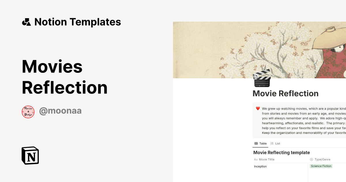 Movies Reflection Template by moonaa | Notion Marketplace