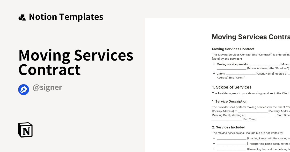 Moving Services Contract Template | Notion Marketplace