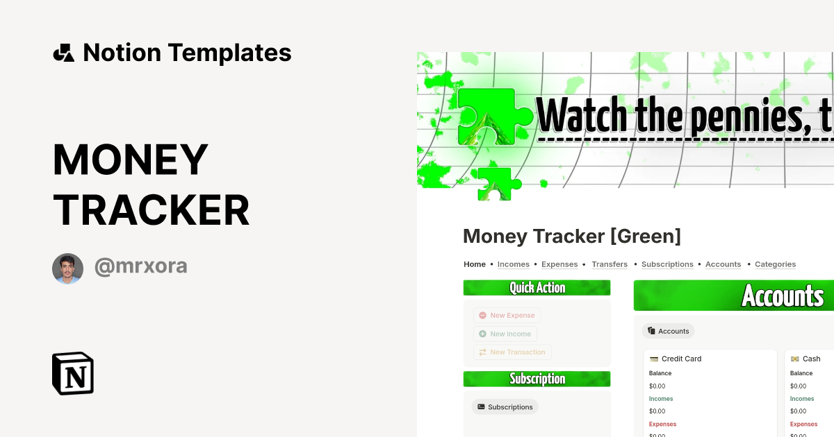 MONEY TRACKER Template by Mr. Xora | Notion Marketplace