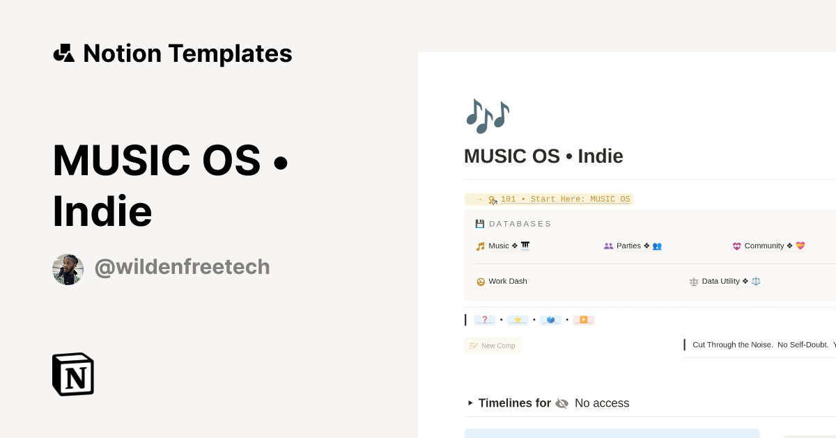 MUSIC OS • Indie Template by Sean • Wildenfree Tech | Notion Marketplace