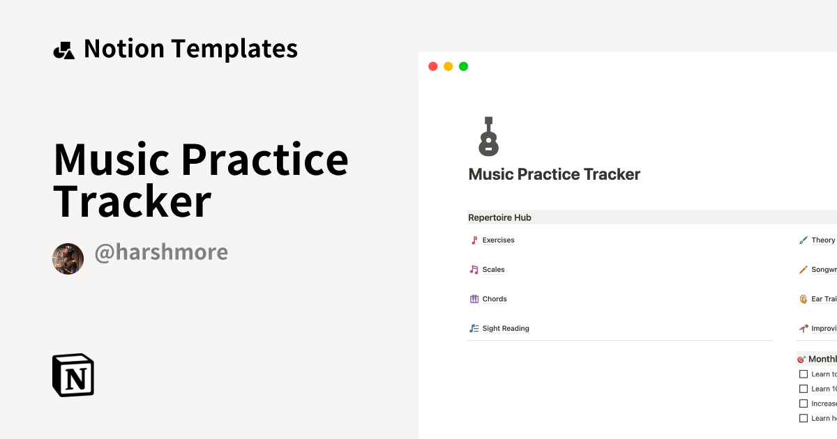 Music Practice Tracker Template by Harsh More | Notion Marketplace