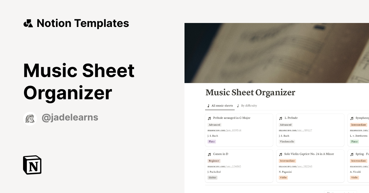 Music Sheet Organizer Template | Notion Marketplace