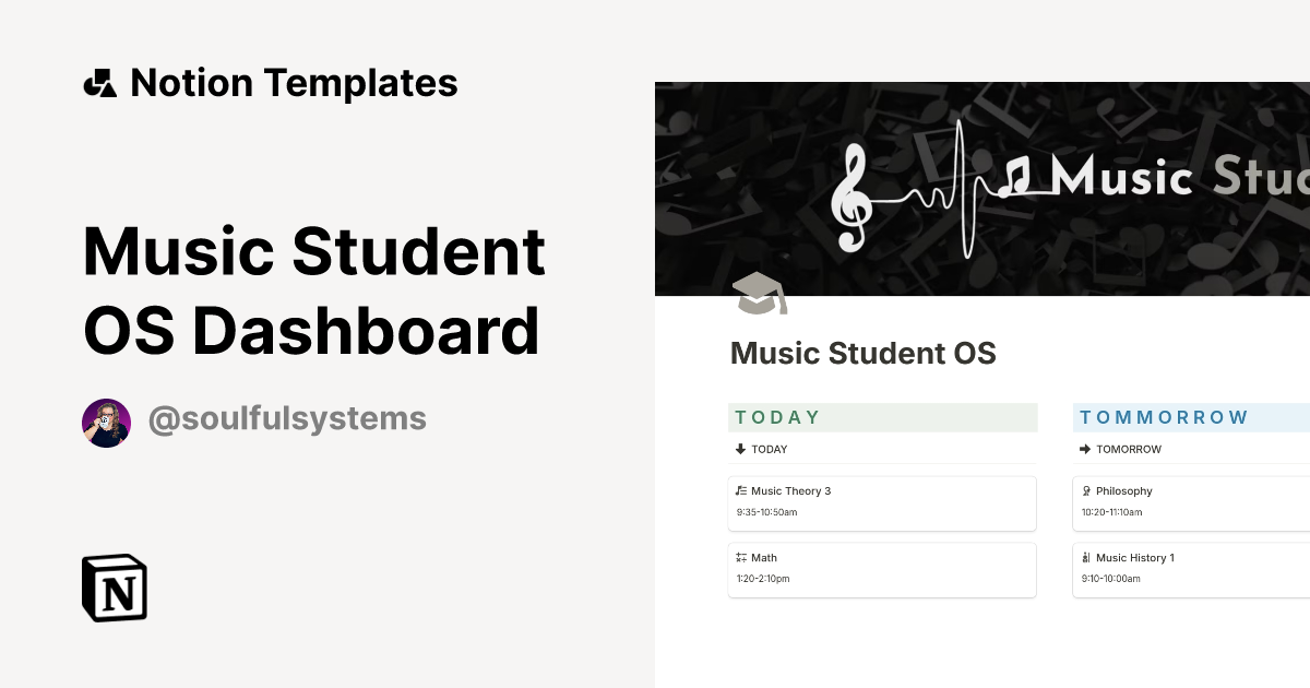 Music Student OS Dashboard Template by Soulful Systems by Harmony with Tasia | Notion Marketplace