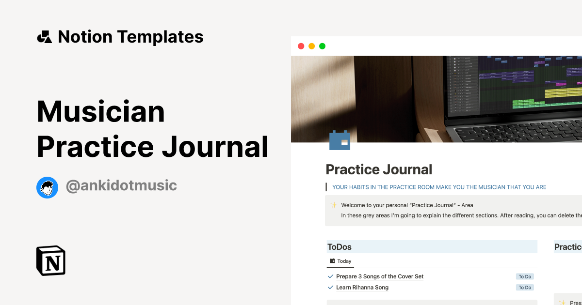 Musician Practice Journal Template by Anki I Notion Templates | Notion ...