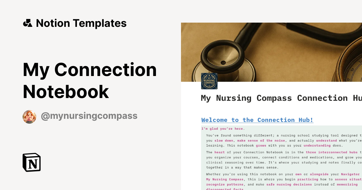 My Connection Notebook Template by My Nursing Compass | Notion Marketplace
