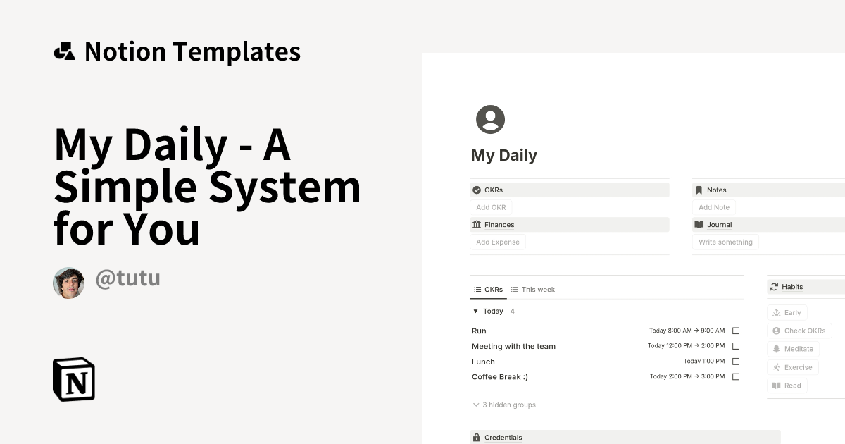 My Daily - A Simple System for You Template | Notion Marketplace