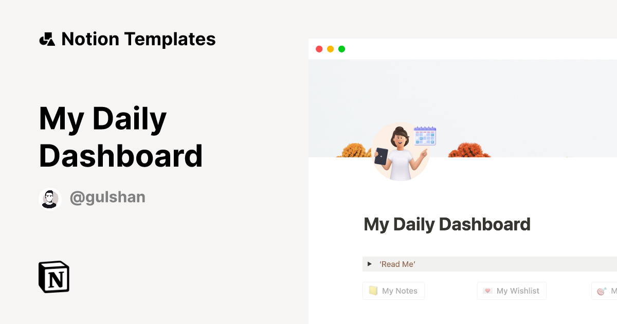 My Daily Dashboard Template by Gulshan | Notion Marketplace