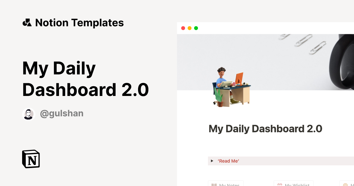 My Daily Dashboard 2.0 Template | Notion Marketplace
