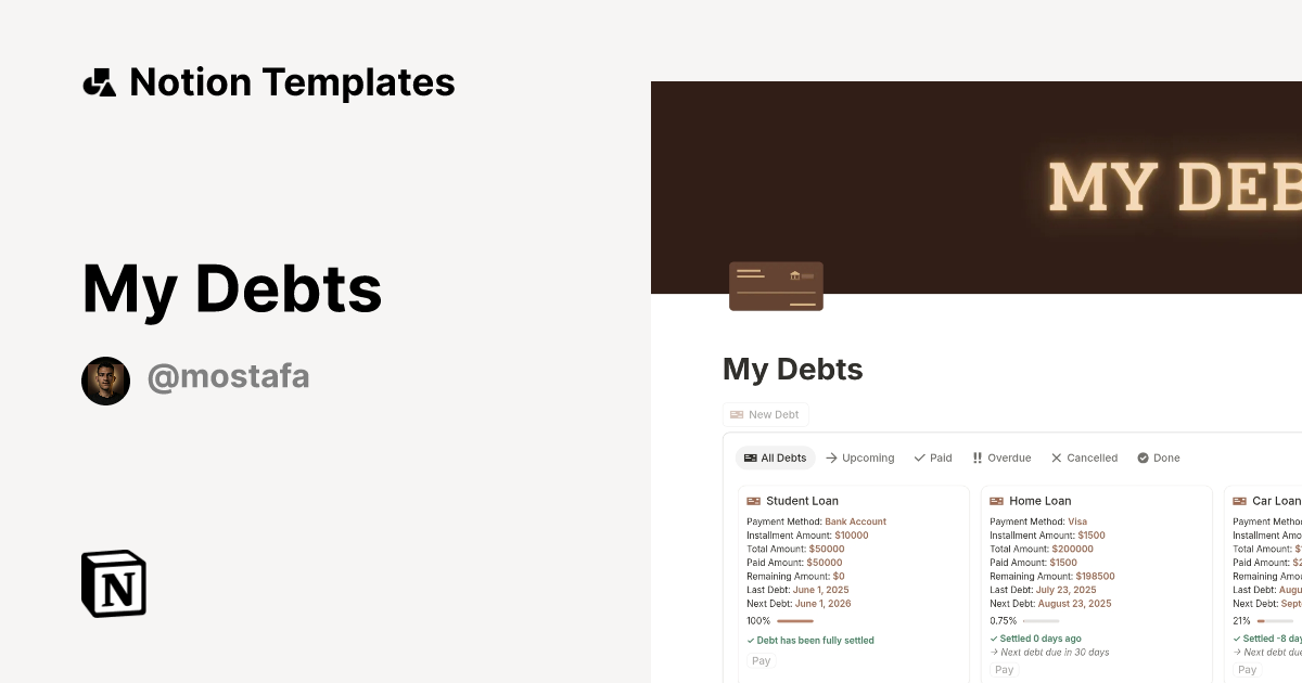 My Debts Template by Mostafa Yasser | Notion Marketplace