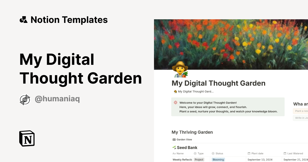 My Digital Thought Garden Template by Humaniaq | Notion Marketplace