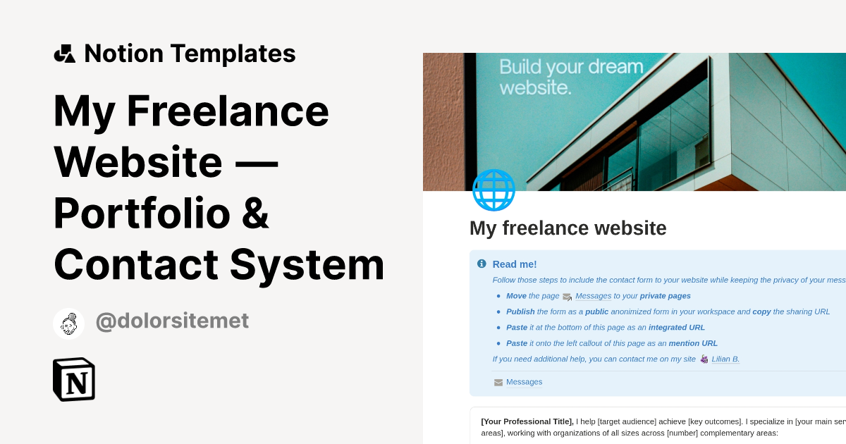 My Freelance Website — Portfolio & Contact System Template | Notion ...
