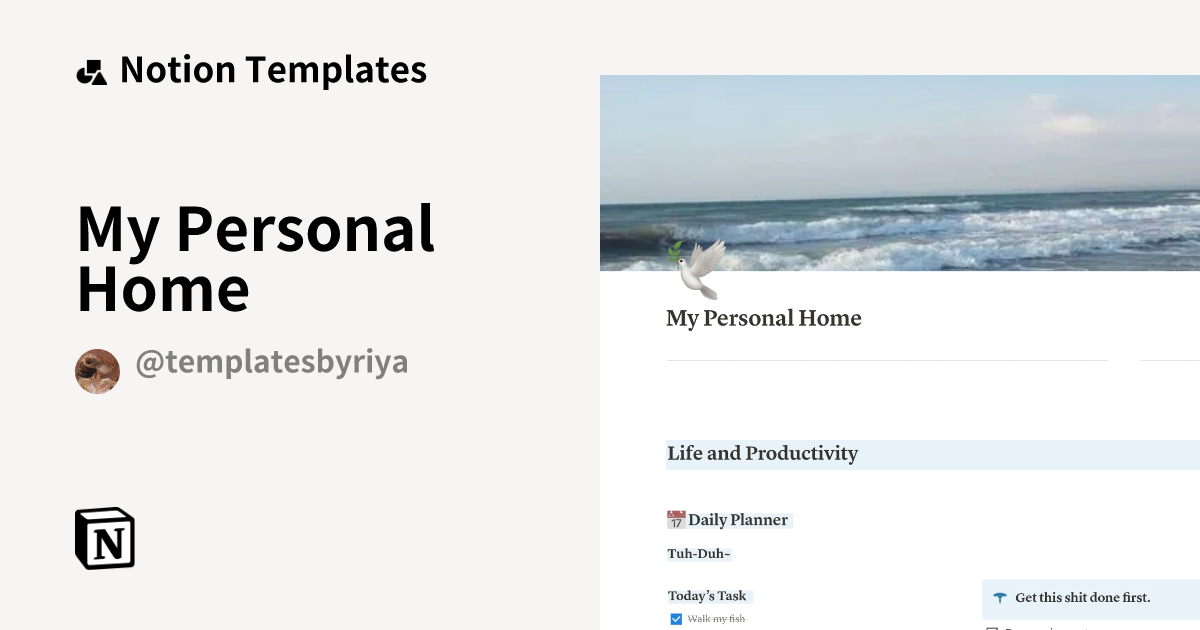 My Personal Home Template by Templates by Riya | Notion Marketplace