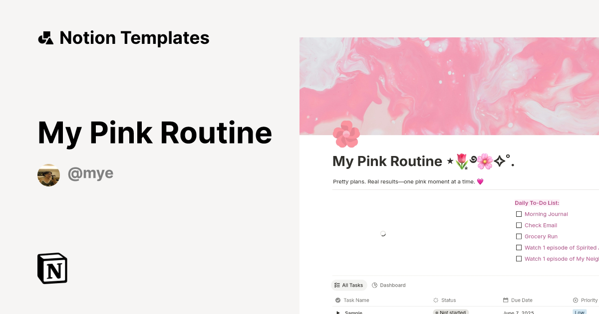 My Pink Routine Template by Mye | Notion Marketplace