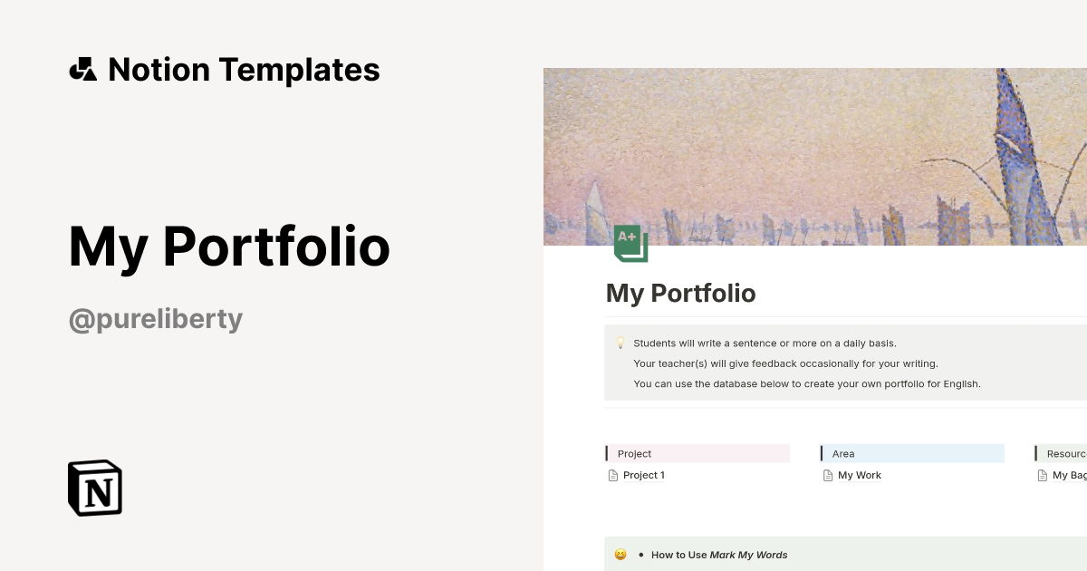 My Portfolio Template by pureliberty | Notion Marketplace