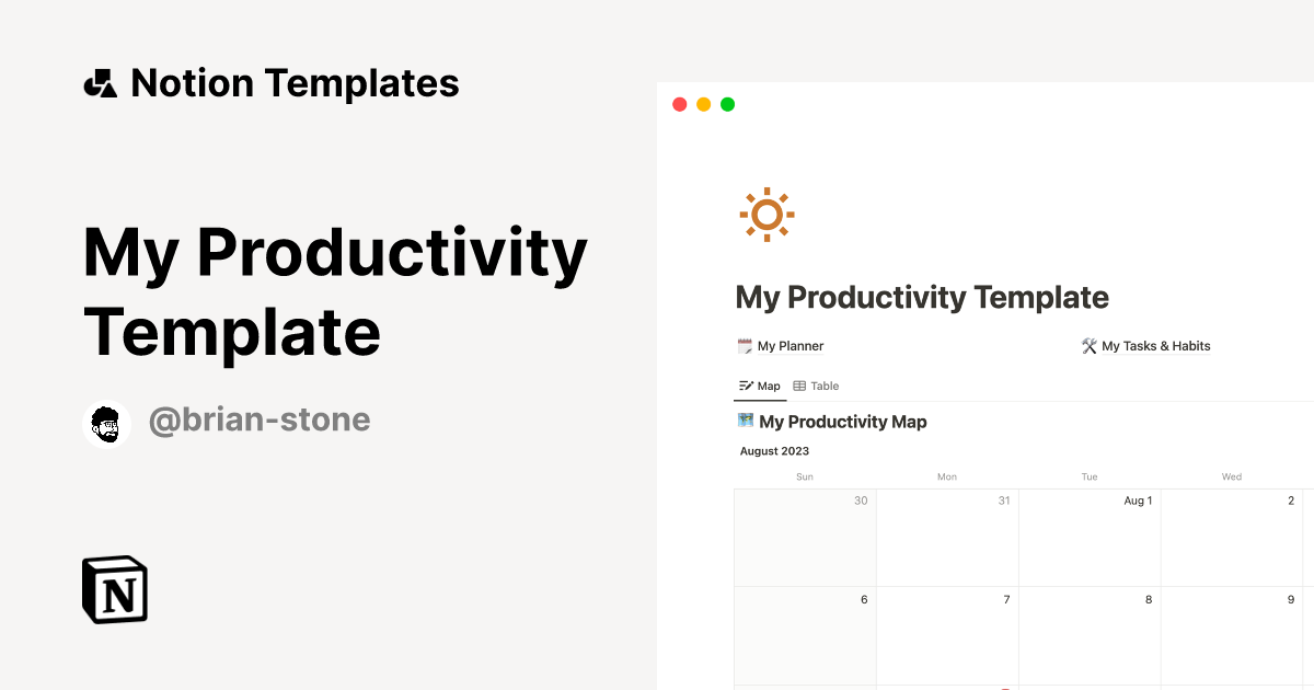 My Productivity Template Template by Brian Stone | Notion Marketplace