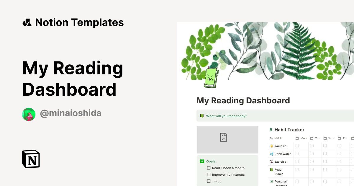 My Reading Dashboard Template by Mina Ioshida | Notion Marketplace
