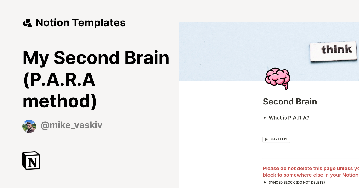 My Second Brain (P.A.R.A method) Template | Notion Marketplace