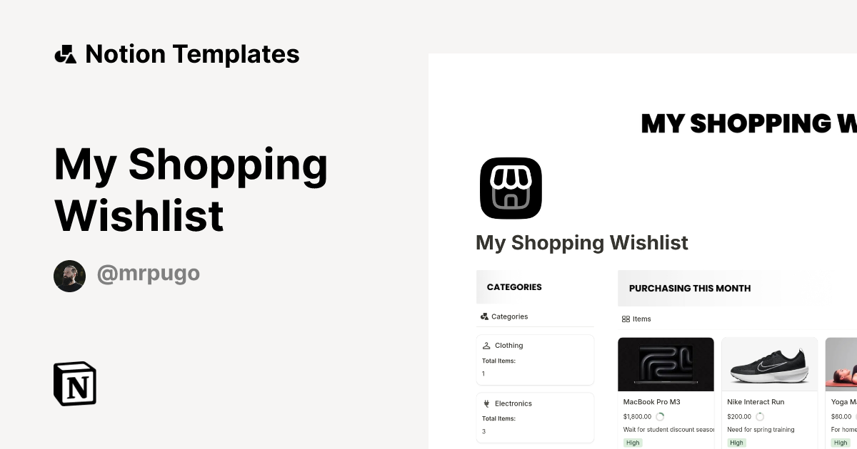 My Shopping Wishlist Template by mrpugo | Notion Marketplace