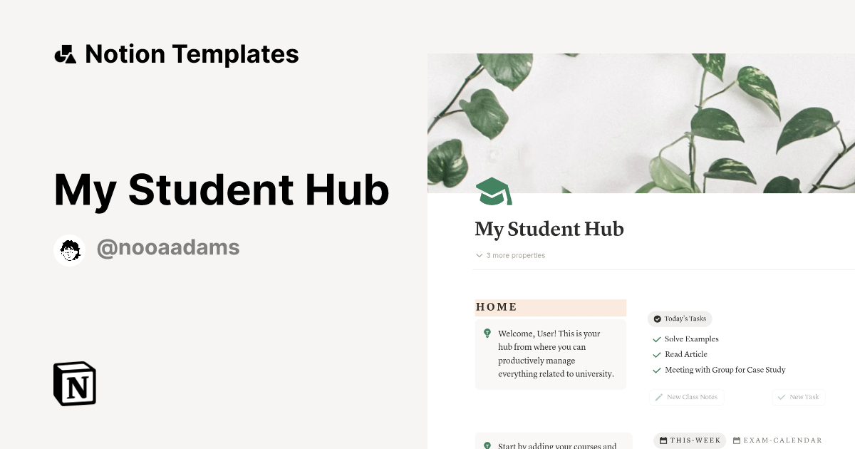 My Student Hub Template by Nooa Adams | Notion Marketplace