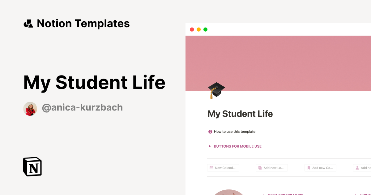 My Student Life Template by Anica Kurzbach | Notion Marketplace