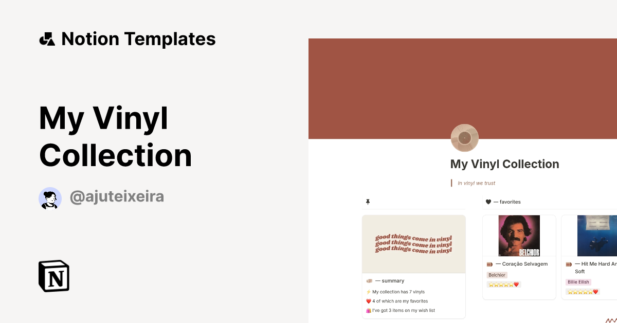 My Vinyl Collection Template by Juliana Teixeira | Notion Marketplace