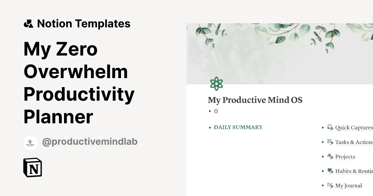 My Zero Overwhelm Productivity Planner Template by Karen's Productive ...