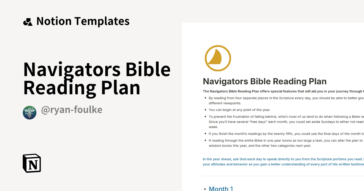 Navigators Bible Reading Plan Template | Notion Marketplace