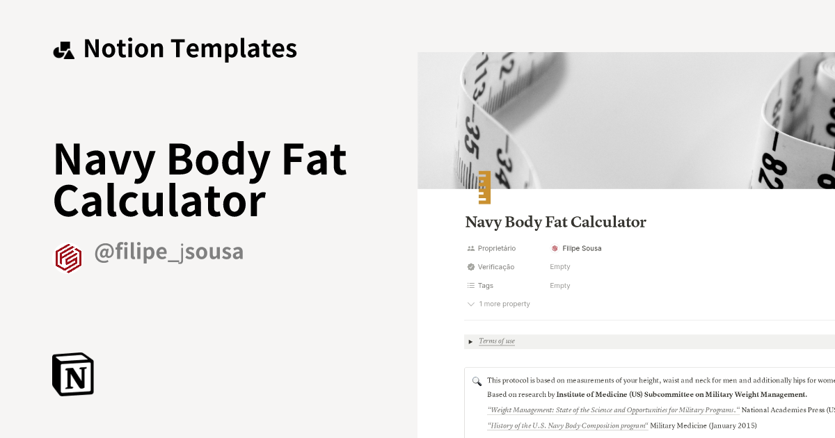 Navy Body Fat Calculator Template | Notion Marketplace