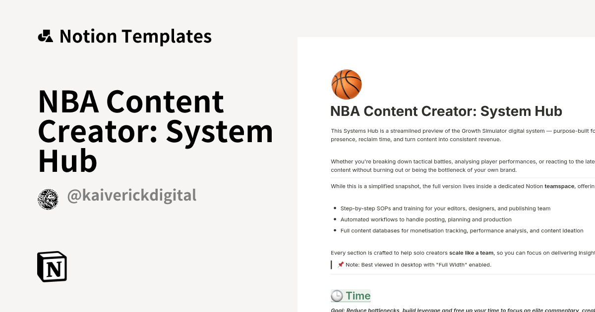 NBA Content Creator: System Hub Template | Notion Marketplace