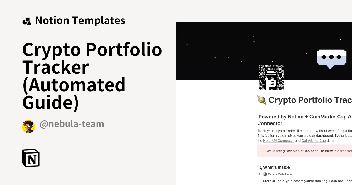 Crypto Portfolio Tracker (Automated Guide) Template by Nebula | Notion Marketplace