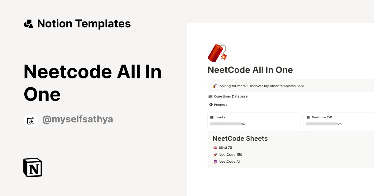 Neetcode All In One Template by Sathiya Sivaraj | Notion Marketplace