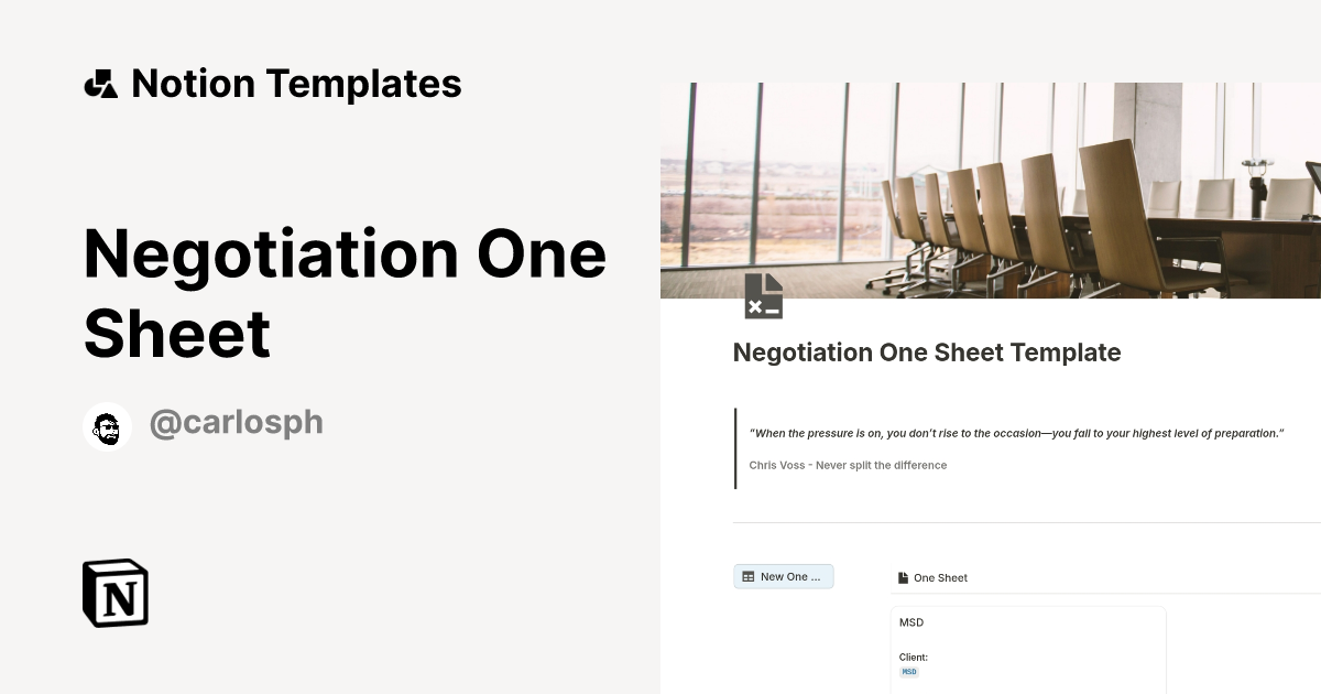 Negotiation One Sheet Template | Notion Marketplace