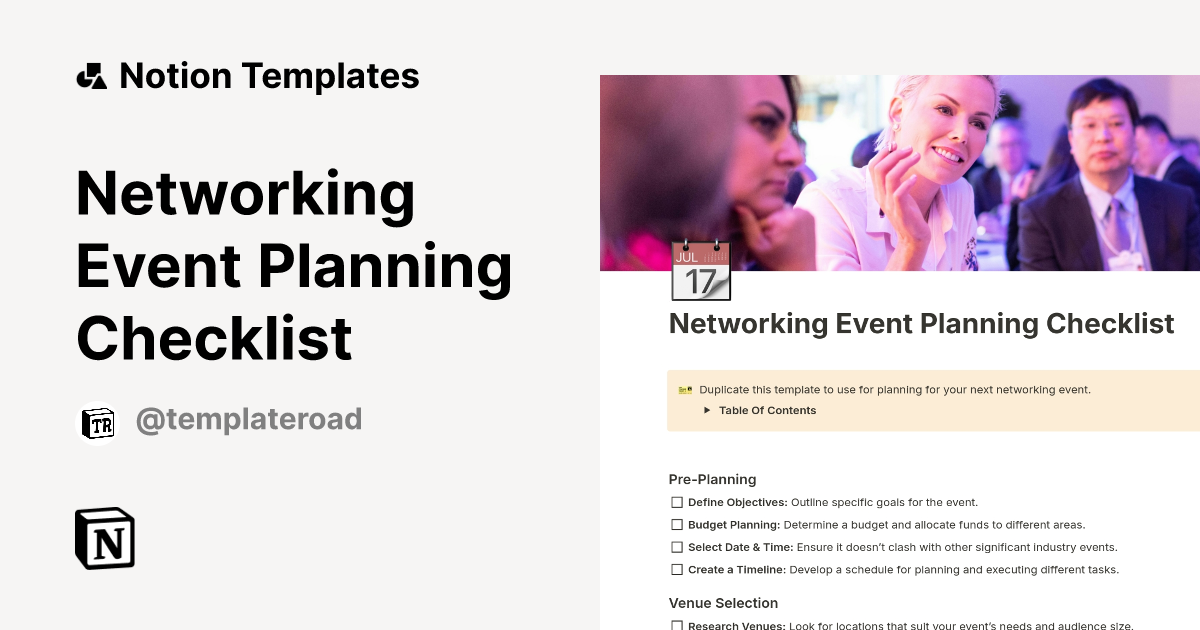 Networking Event Planning Checklist Template by Template Road | Notion Marketplace