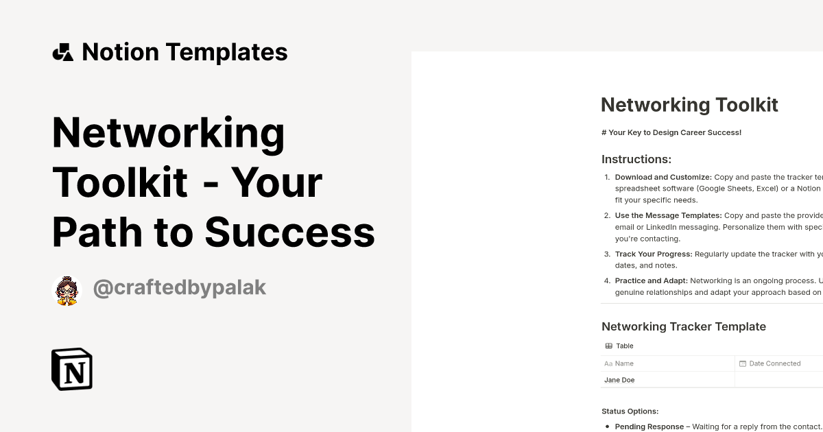Networking Toolkit - Your Path to Success Template by craftedbypalak | Notion Marketplace
