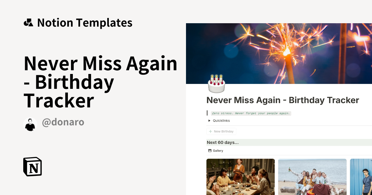 Never Miss Again - Birthday Tracker Template by Donaro | Notion Marketplace