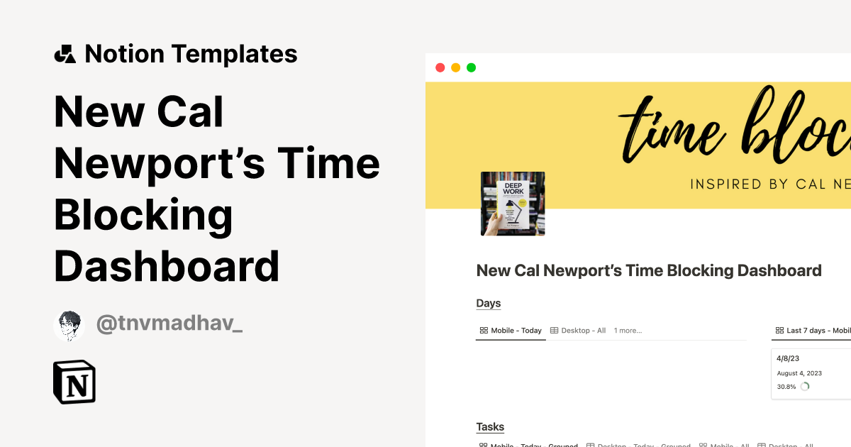 New Cal Newport’s Time Blocking Dashboard Template by TnvMadhav ...